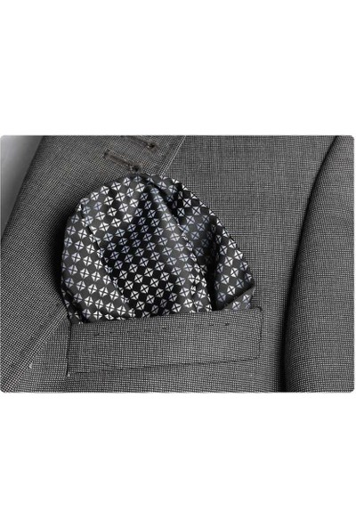 Exve Exclusive Siyah Gri Desenli Cep Yaka Mendili