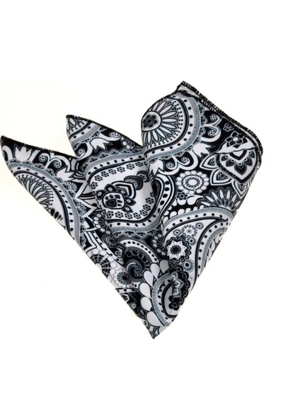 Exve Exclusive Siyah Şal Desen Baskı Yaka Cep Mendili