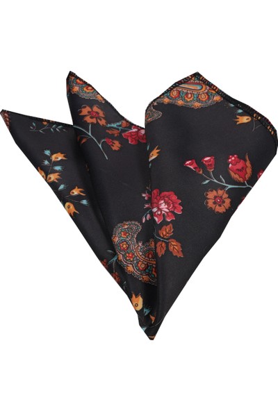 Exve Exclusive Turuncu Çiçek Desenli Cep Yaka Mendili