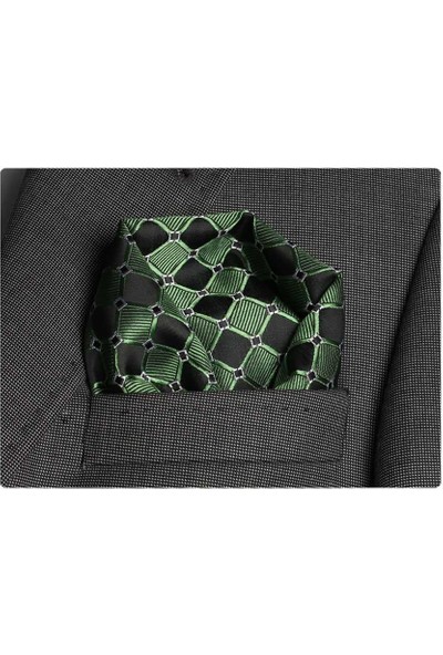 Exve Exclusive Yeşil Siyah Damalı Cep Yaka Mendili