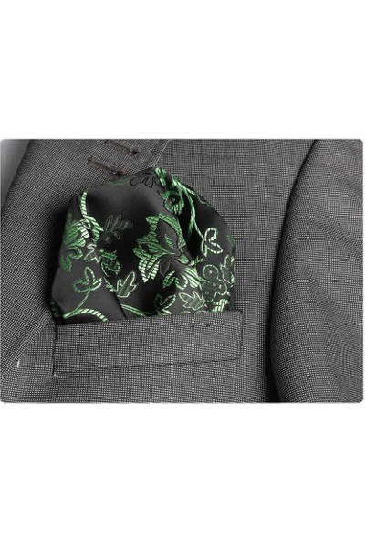 Exve Exclusive Yeşil Şal Desen Jakarlı Cep Yaka Mendili