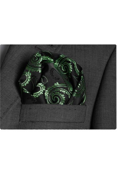 Exve Exclusive Yeşil Şal Desen Yaka Cep Mendili