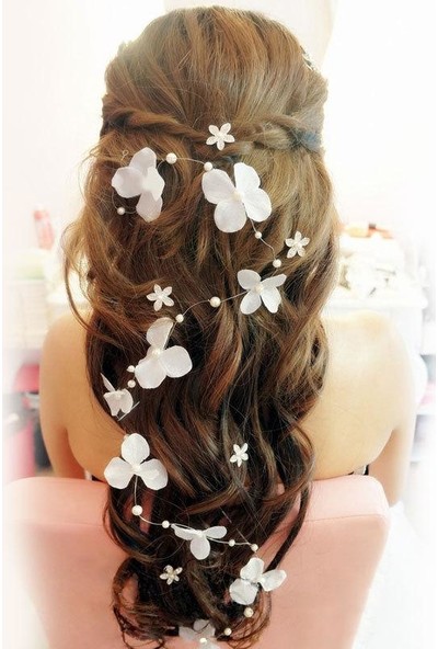 Gelinsacaksesuar Uzun Şarmaşık Çiçekli Gelin Taç 80Cm