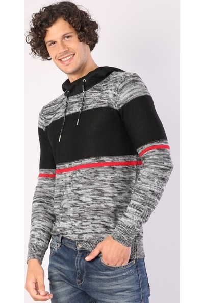 Colins Regular Fit Hooded Erkek Siyah Kazak