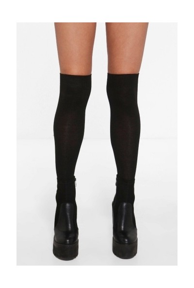 Hane14 Diz Üstü Koton Çorap Siyah