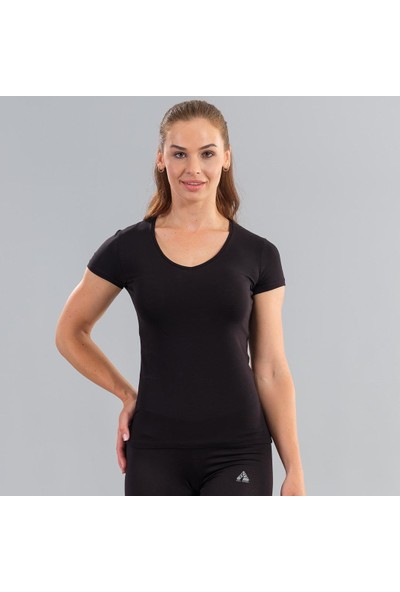 Ödül 5235C Kadın V Yaka Elastan Tişört Siyah
