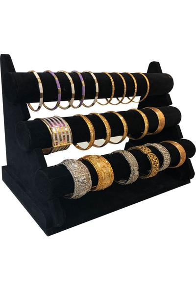Standmarket Bileklik ve Bilezik Standı 3'lü Silindir Kadife Siyah Standmarket Bileklik ve Bilezik Standı 3'lü Silindir Kadife Siyah