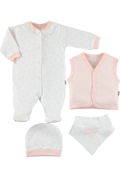 KitiKate Organik Penye Patikli Tulum Seti 0-3 Ay Pembe