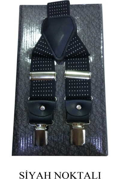 Kemer Dünyası Metal Klipsli Lüx Pantolon Askısı Siyah Noktalı