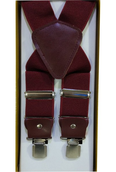 Kemer Dünyası Lüx Metal Klipsli Pantolon Askısı 4 Klipsli Bordo