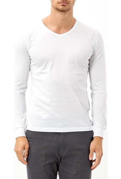 Adze Beyaz Erkek V Yaka Sweatshirt Adze Beyaz Erkek V Yaka Sweatshirt