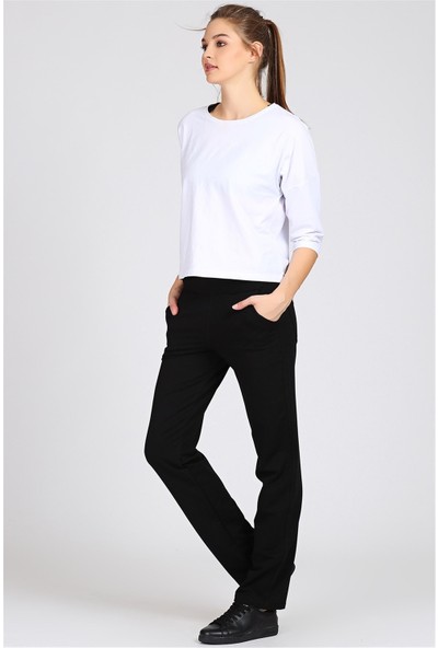 Tommy Life Düz Paça Siyah Kadın Eşofman Alt