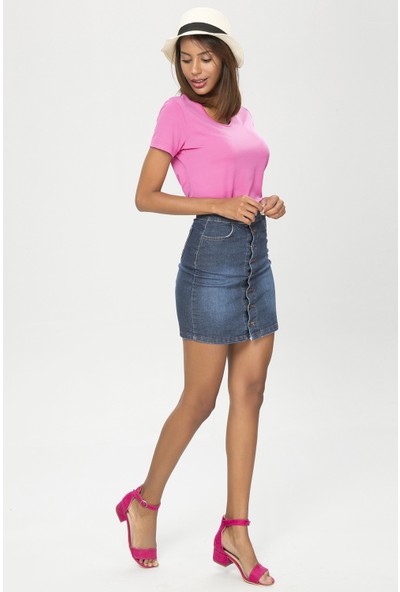 New Laviva Mavi Kadın Yüksek Bel Mini Kot Etek