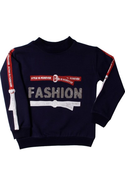 Toontoy Kız Çocuk Sweatshirt Kollari Şeritli Pullu Fashion Nakış