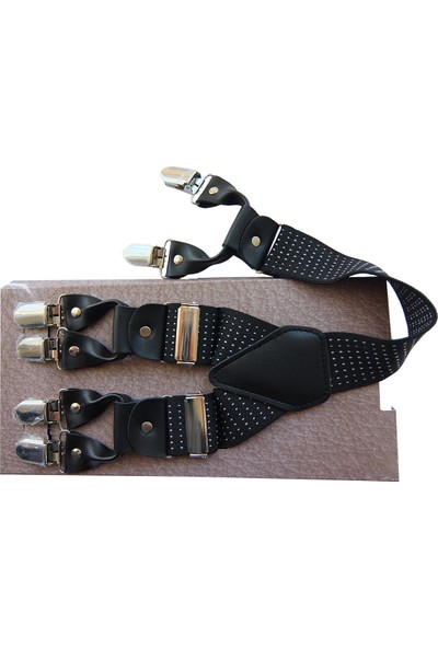 Kemer Sepeti Siyah Zemin Beyaz Puantiyeli Altı Klipsli Pantolon Askısı