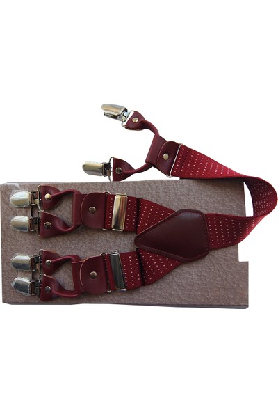 Kemer Sepeti Bordo Zemin Beyaz Puantiyeli Altı Klipsli Pantolon Askısı