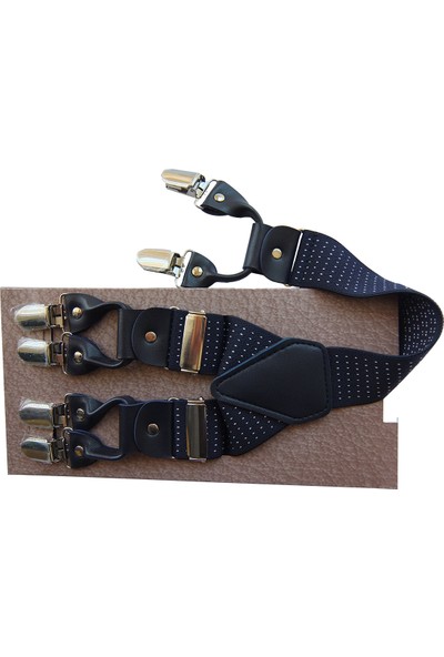 Kemer Sepeti Lacivert Zemin Beyaz Puantiyeli Altı Klipsli Pantolon Askısı
