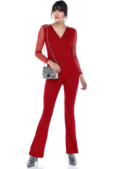 Sense 31373 Sırtı Ve Kollar Tül Simli Tulum