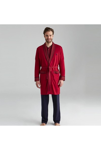 U.S. Polo Assn. Erkek Damat Çeyiz Pijama Takımı Robdöşambır Bordo 12001