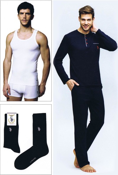U.S. Polo Assn. Erkek Damat Çeyiz Pijama Çamaşır Takım 4Lü Lacivert 17394 U.S. Polo Assn. Erkek Damat Çeyiz Pijama Çamaşır Takım 4Lü Lacivert 17394