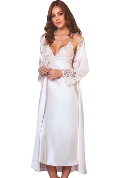 Pierre Cardin 6Lı Saten Gecelik Sabahlık Set 6310 Pudra Pierre Cardin 6Lı Saten Gecelik Sabahlık Set 6310 Pudra