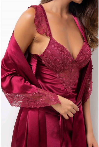 Pierre Cardin Saten Dantel Gecelik Sabahlık Takım 4240 Bordo Pierre Cardin Saten Dantel Gecelik Sabahlık Takım 4240 Bordo