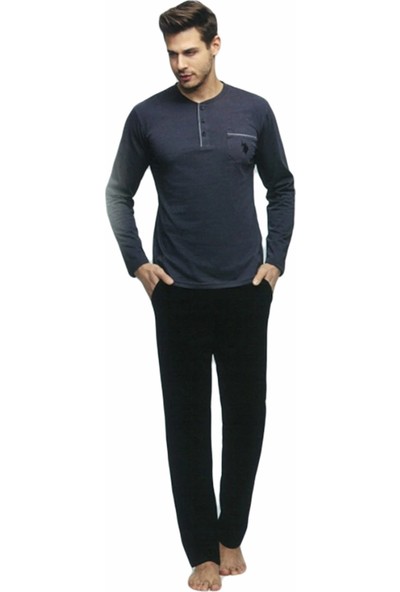 Us Polo Assn.Klasik Uzun Kollu Erkek Pijama Takımı 17384 Lacivert