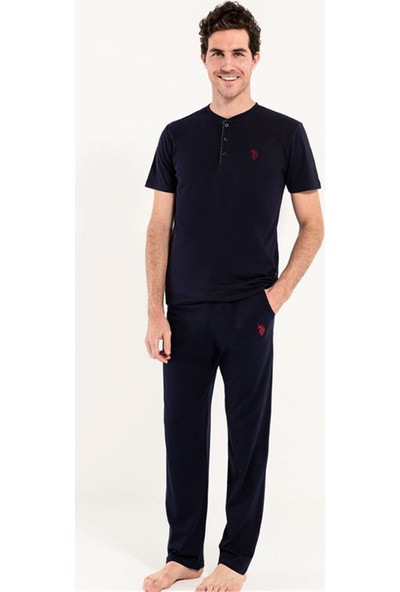 U.S. Polo Assn Erkek 3Lü Pijama Takımı 12005 Lacivert
