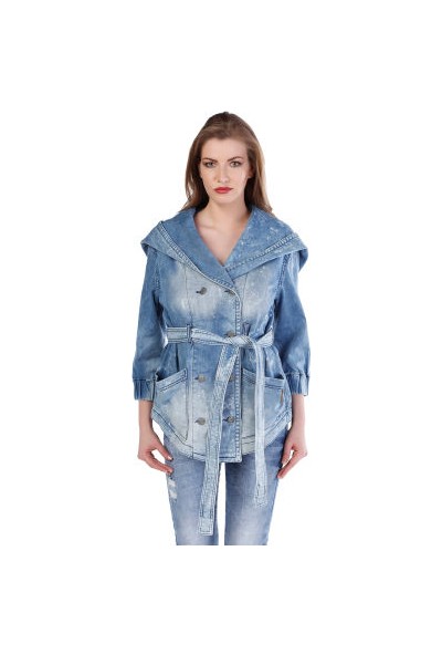 Cipo&Baxx WJ117 Kapşonlu Salaş Yıpranmış Bayan Mavi Kot Ceket Cipo&Baxx WJ117 Kapşonlu Salaş Yıpranmış Bayan Mavi Kot Ceket