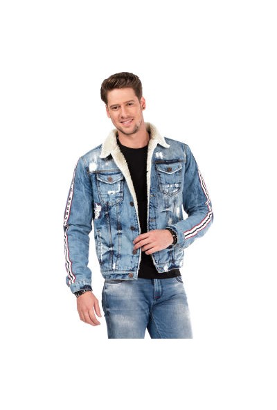 Cipo&Baxx CJ233 İçi Kürklü Mavi Erkek Eskitilmiş Kot Mont Ceket