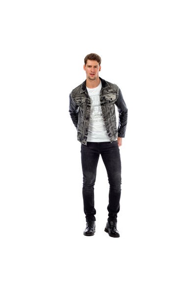 Cipo&Baxx C44603 Deri Kollu Cepli Siyah Erkek Kot Ceket Cipo&Baxx C44603 Deri Kollu Cepli Siyah Erkek Kot Ceket