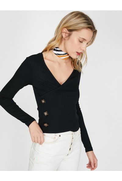 Koton Kadın Düğme Detayı T-Shirt