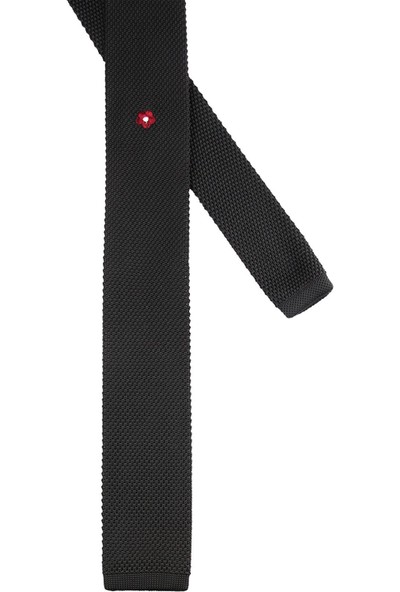 La Pescara Siyah Çiçek Motif Örgü Kravat 8257