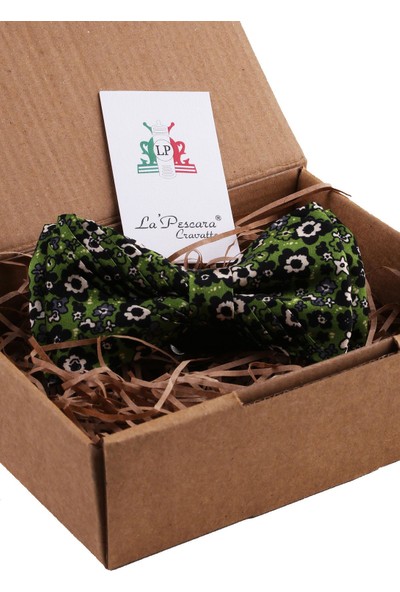 La Pescara Yeşil Çiçek Desen Pilise İpek Papyon ESB17