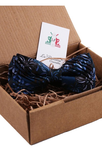 La Pescara Petrol Mavisi Çiçek Desen Pilise İpek Papyon ESB76