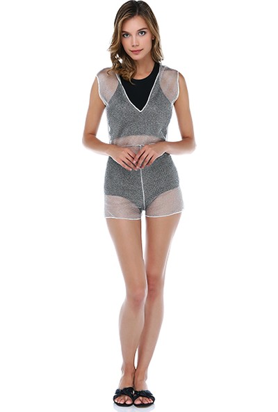 Tantrona Bikini Üzerine Giyilebilir Kristal Tül Tulum