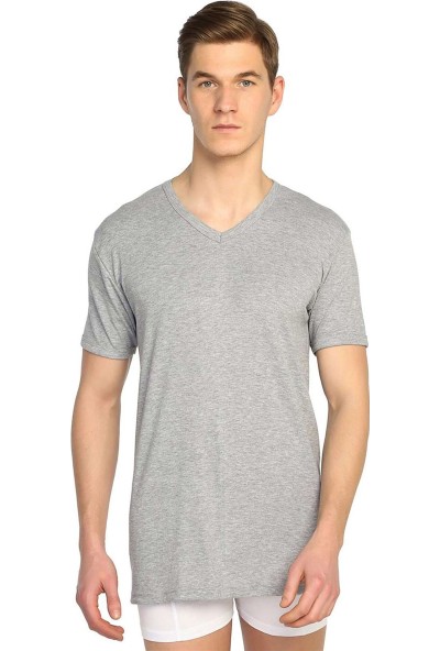 Tutku 6 Lı Ribana V Yaka Erkek Fanila Gri