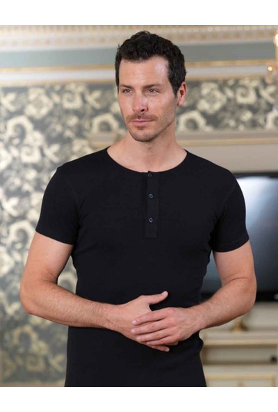 Şahinler Erkek Siyah Kısa Kollu Bisiklet Yaka Kaşkorse Atlet ME089