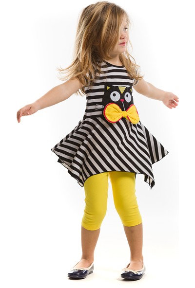 Denokids Çizgili Siyah Kedi Tunik Takım Denokids Çizgili Siyah Kedi Tunik Takım
