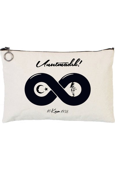 Art T-Shirt Atatürk Unutmadık Astarlı Bez Tablet Ve Makyaj Çantası