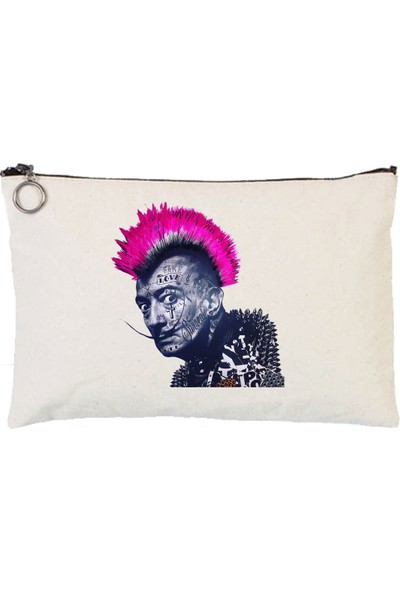 Art T-Shirt Dali Punk Astarlı Bez Tablet Ve Makyaj Çantası