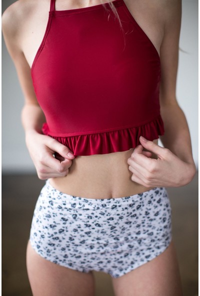 Angelsin Bordo Yüksek Bel Tankini Takım