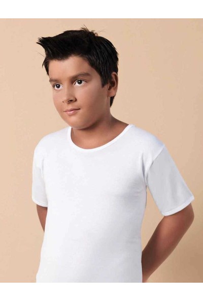 Şahinler Erkek Çocuk Beyaz Kısa Kollu Bisiklet Yaka Penye Atlet MEC001