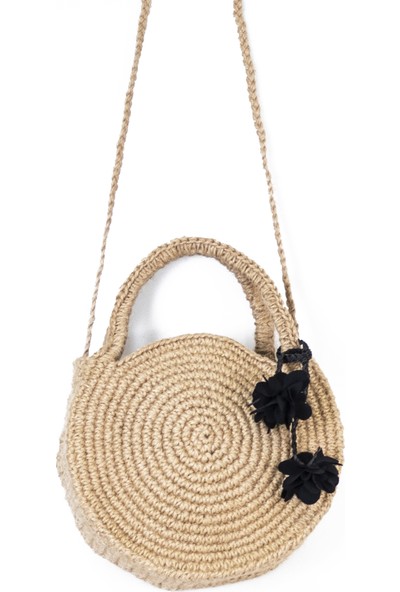 Kavshak Çiçek Detaylı Hasır Çanta