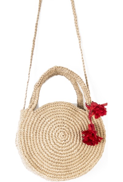 Kavshak Çiçek Detaylı Hasır Çanta
