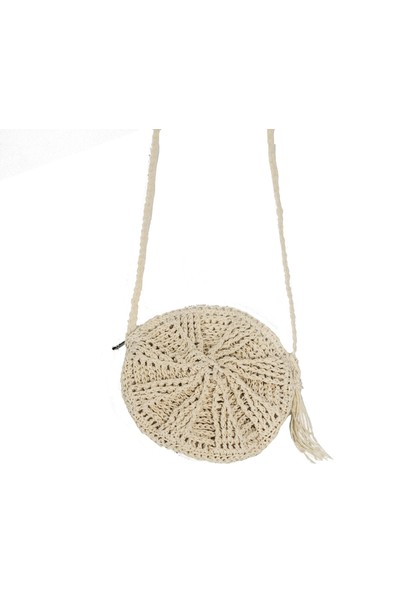 Kavshak Püsküllü Yuvarlak Hasır Çanta