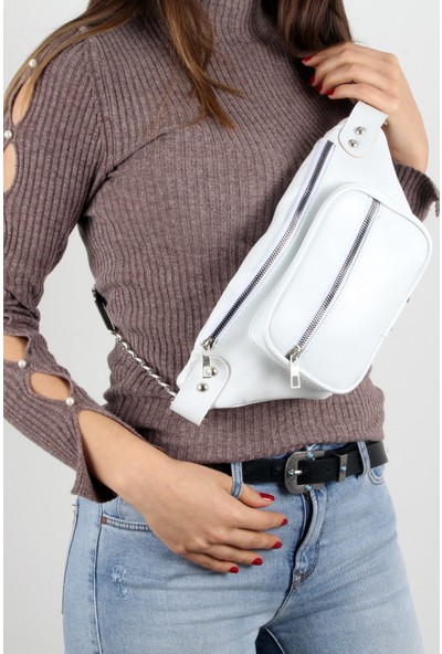 Luwwe Bag's Beyaz Kadın Zincirli Bel Göğüs Çantası LWE20261