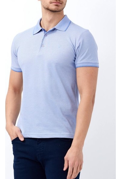 Adze Açık Mavi Erkek Yaka Çizgili Slim Fit Polo Yaka T-Shirt Adze Açık Mavi Erkek Yaka Çizgili Slim Fit Polo Yaka T-Shirt