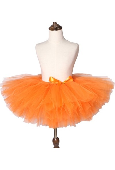 Azebu Oranj Tül Astarsiz Etek Tütü Lastikli Etek