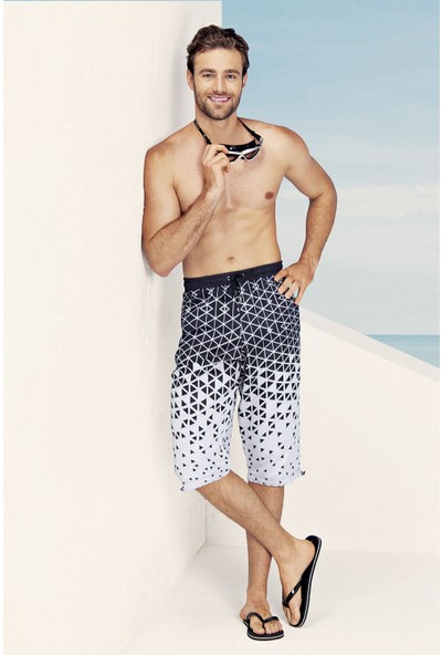 Haşema Erkek Geometrik Desenli Havuz Şortu H-2478UMUR
